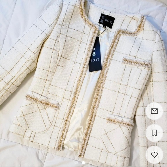 Bo Yi | Jackets & Coats | Nwt Bo Yi Cream And Gold Tweed Jacket | Poshmark